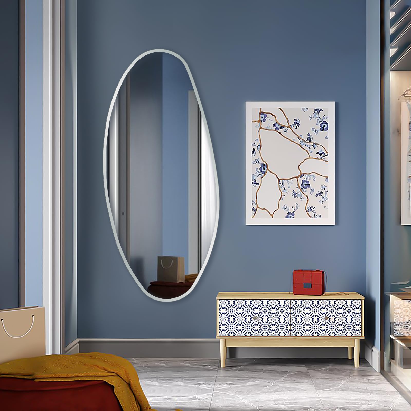 BST FURNH Irregular Wall Mirror, 20'x20 Wavy Asymmetrical Frameless Design for Bathroom, Bedroom, Living Room & Entryway β Modern Decorative Wall Mirror