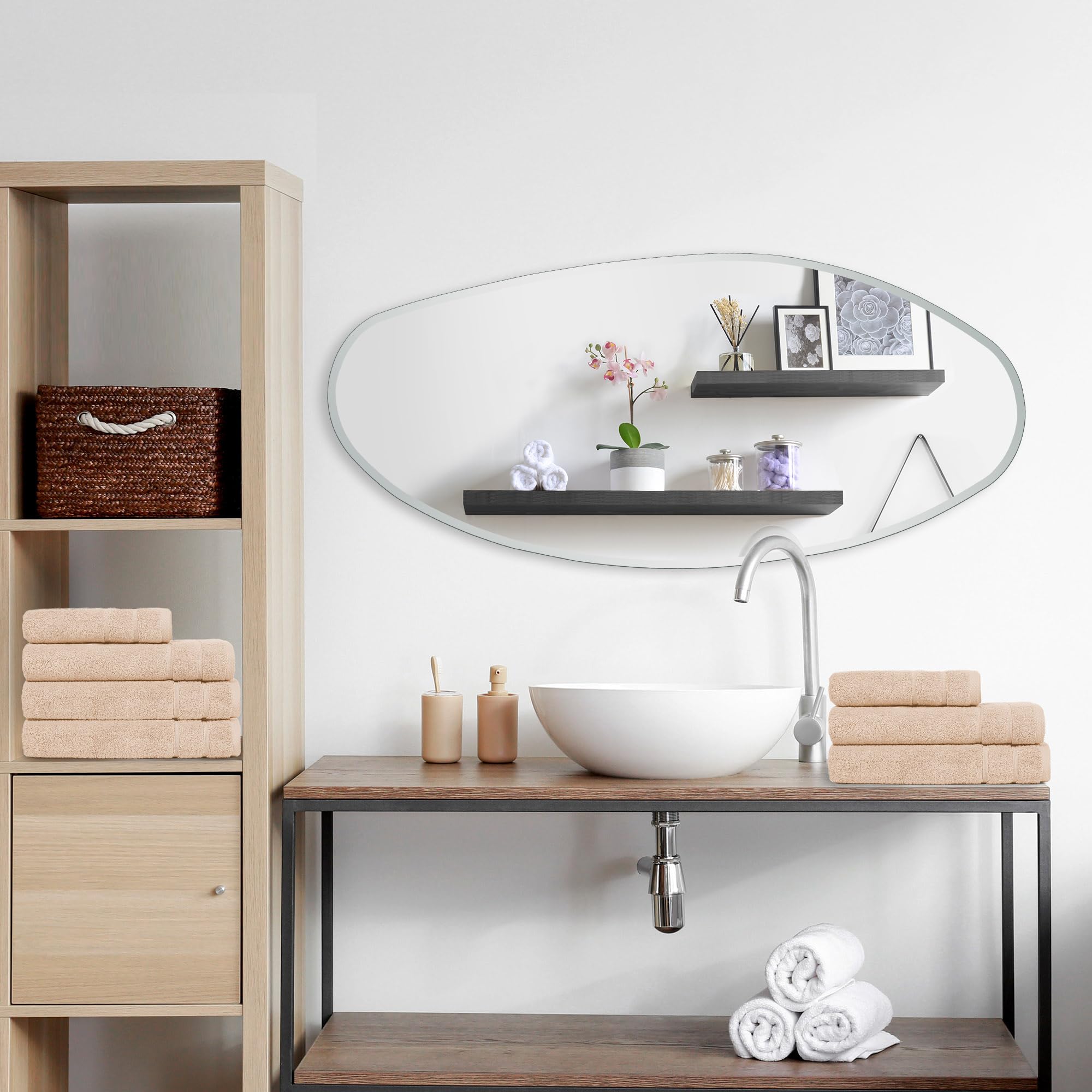 BST FURNH Irregular Wall Mirror, 20'x20 Wavy Asymmetrical Frameless Design for Bathroom, Bedroom, Living Room & Entryway β Modern Decorative Wall Mirror