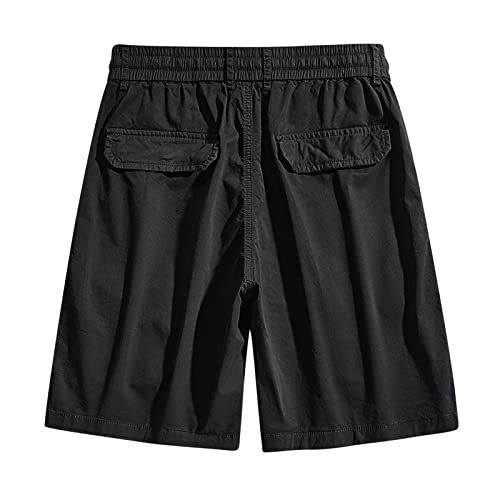 Seamless Workout Shorts Stretchy Cargo Shorts for Men Big and Tall Casual Elastic Waist Linen Shorts with Pockets Summer Beach Shorts Black 2X