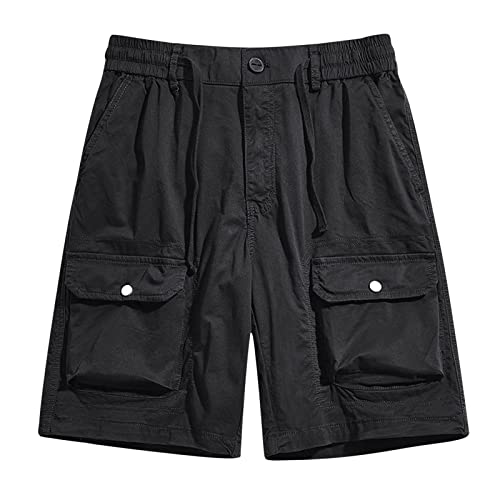 Seamless Workout Shorts Stretchy Cargo Shorts for Men Big and Tall Casual Elastic Waist Linen Shorts with Pockets Summer Beach Shorts Black 2X