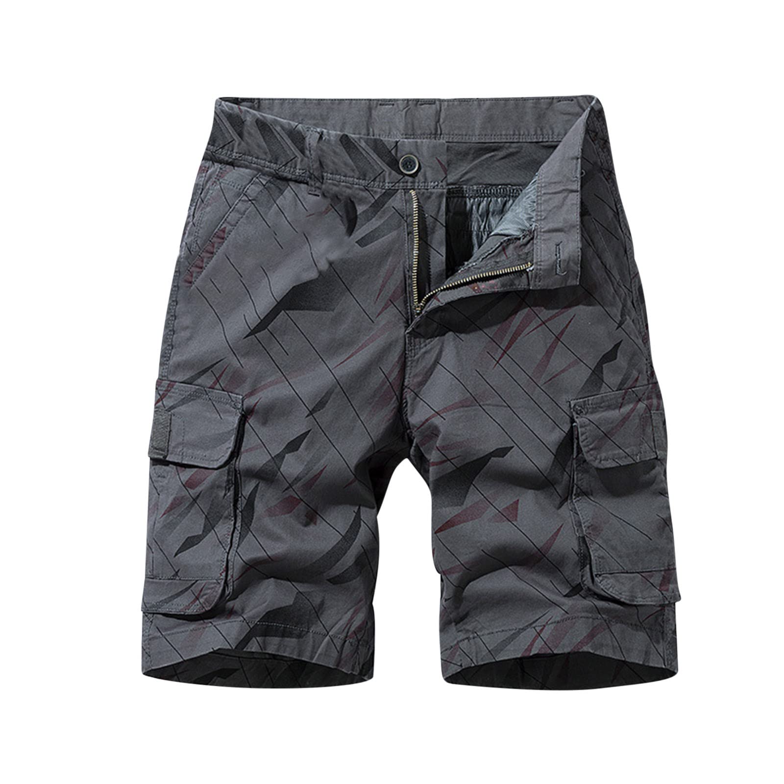 Sweat Shorts for Men Cargo Shorts for Men Relaxed Fit Big and Tall Camouflage Waistband Linen Shorts with Pockets 6 Inch Inseam Pants Gray 2X