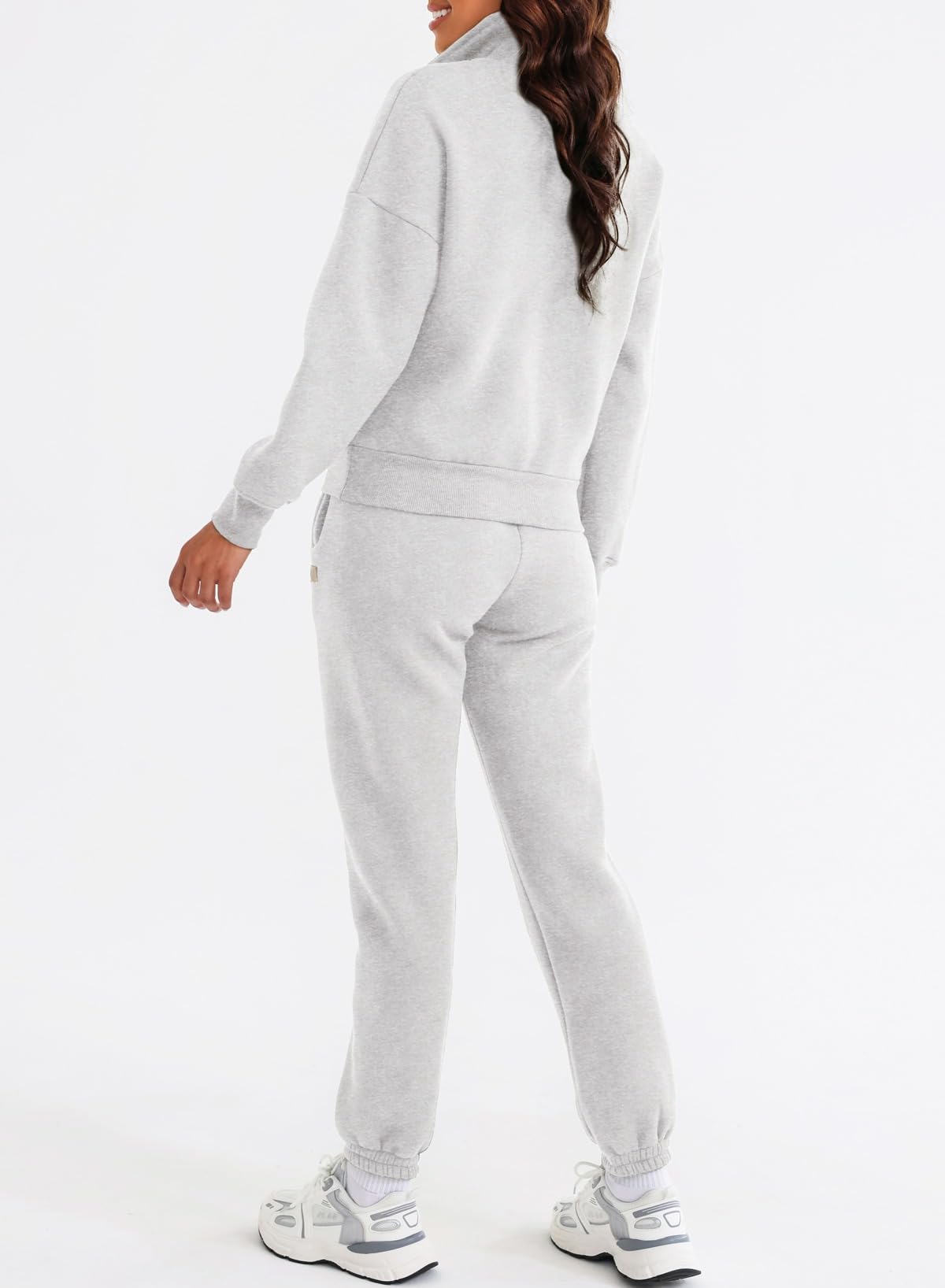 Herseas Fall 2 Piece Teacher Outfits for Women White Casual Sweatsuits Half Zip Pullover with Jogger Comfy Set Fashion Leisure Suits X-Large 16 18