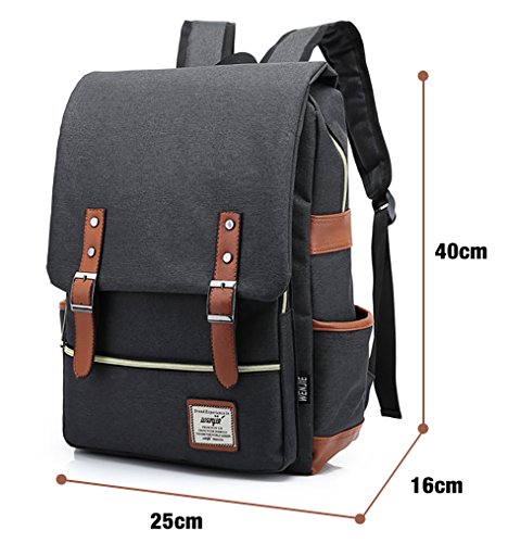 Furivy Unisex Oxford Retro Style Laptop Backpack College School Bag Student Daypack Rucksack Black