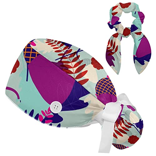 Women's Working Caps with Bow Hair Scrunchy Long Hair Cover Ribbon Lace-Up Hat Leaves and Acorns Multicolor