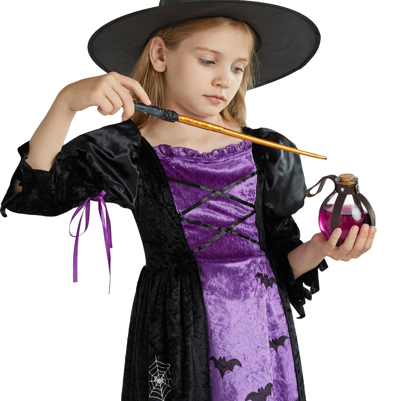 Spooktacular Creations Potion Bottles with Cork, Magic Round Glass Bottles prop with Cork Stopper and Faux Leather holster Loop Accessories for Halloween Mystic Sorcery Witch Costumes Party