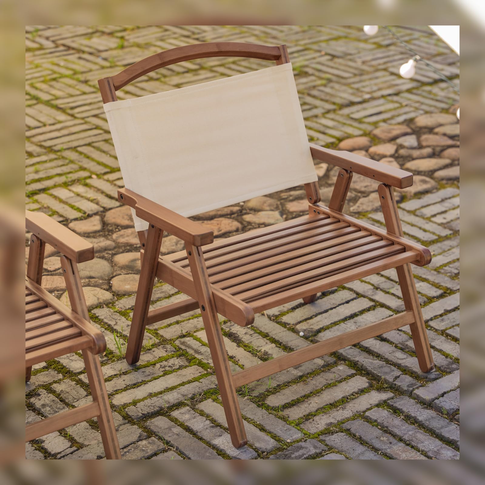 JIKUGO Bamboo Folding Chair Camping Comfy Camping Chair Small Patio Furniture(Original Wood Colour)
