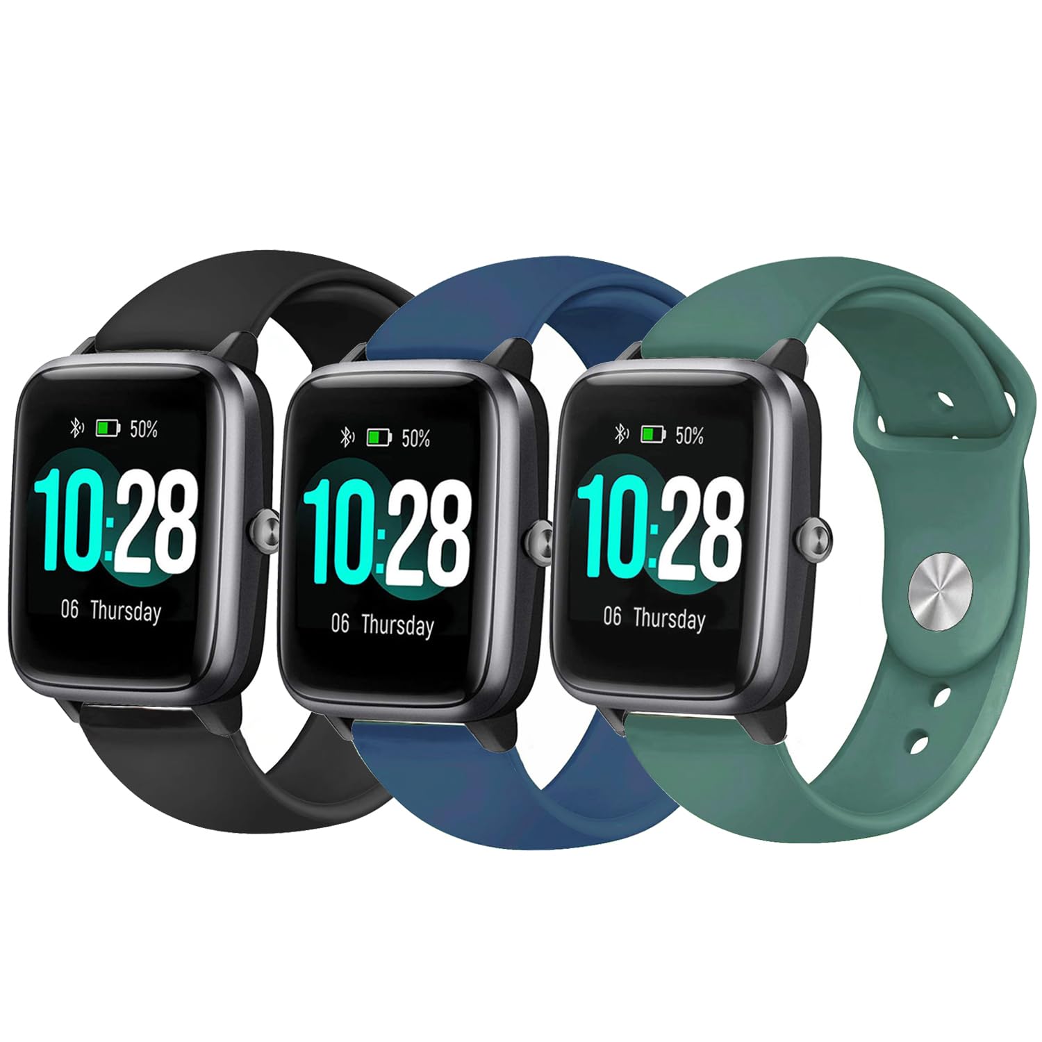 3 Packs Compatible with Veryfitpro ID205L/ID205/ID205U/ID205S/ID205G/SW020/SW021 Smart Watch Bands Soft Silicone Waterproof Adjustable Replacement Bands for Willful Yamay Letscom Letsfit for Women Men