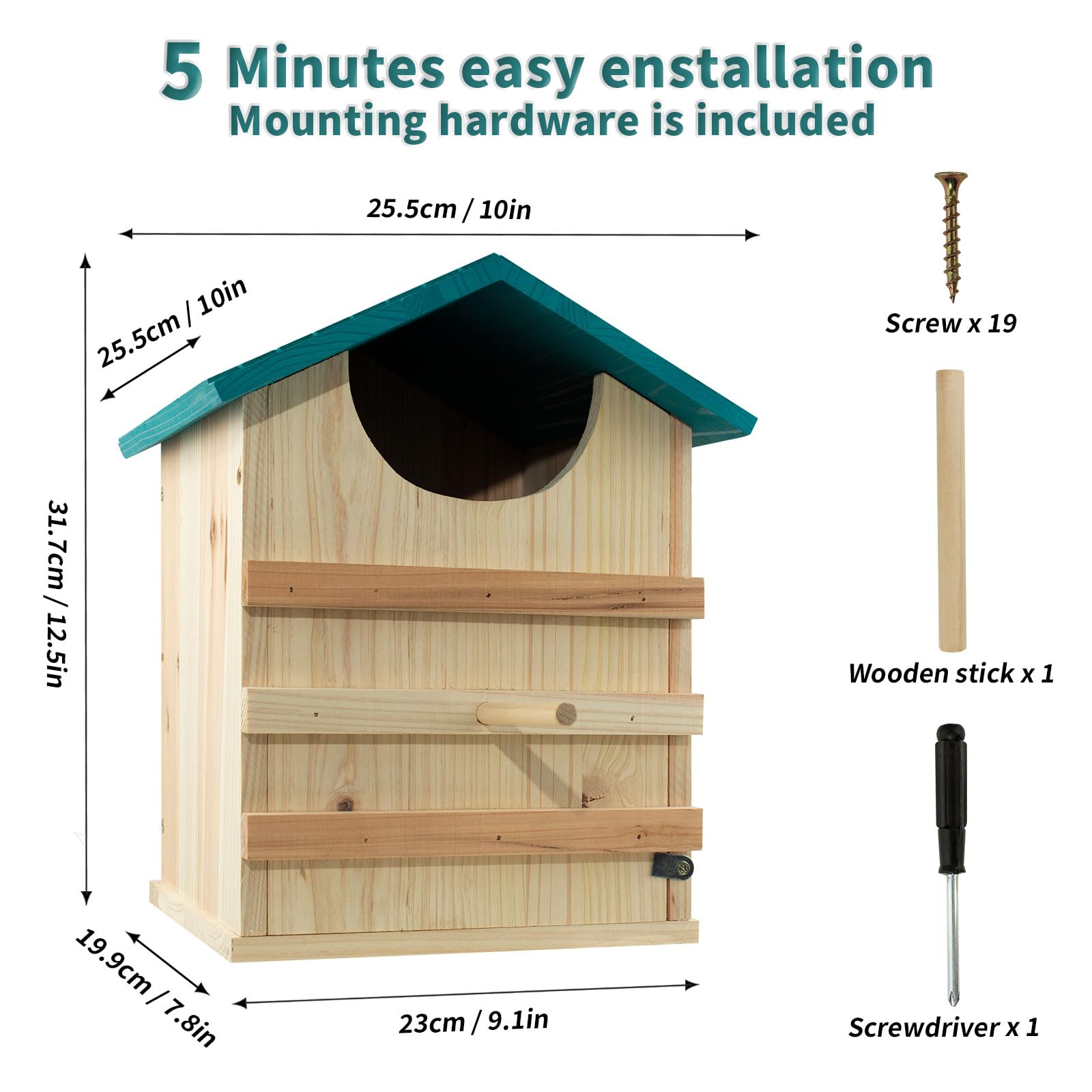 MLOHASING Cedar Wood Screech Owl House - Handcrafted 14x10 Inch Rustic Birdhouse with Perch Stand & Mounting Kit, Outdoor Wildlife Habitat Shelter for Garden, Yard, Avian Nesting Box