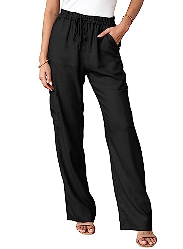 Acelitt High Waisted Cargo Pants for Women Trendy Ladies Fall Fashion 2024 Y2K Pants with Pocktes Black X-Large
