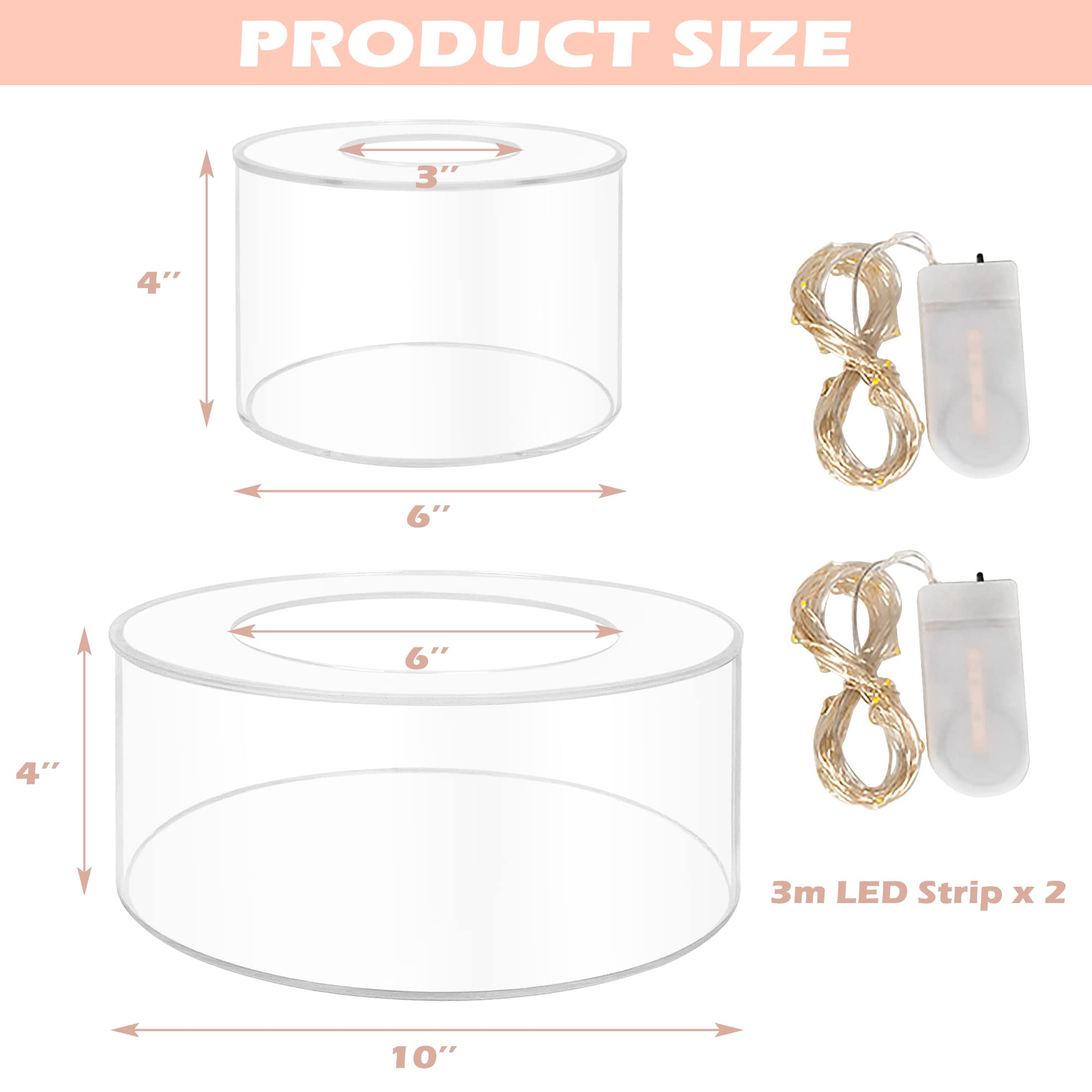 Royxen 2 Pack Clear Acrylic Cake Stand 10 Inch Cake Riser Round Cake Display Stand, 10x4 Inch, 6x4 Inch for Weding, Birthday Party