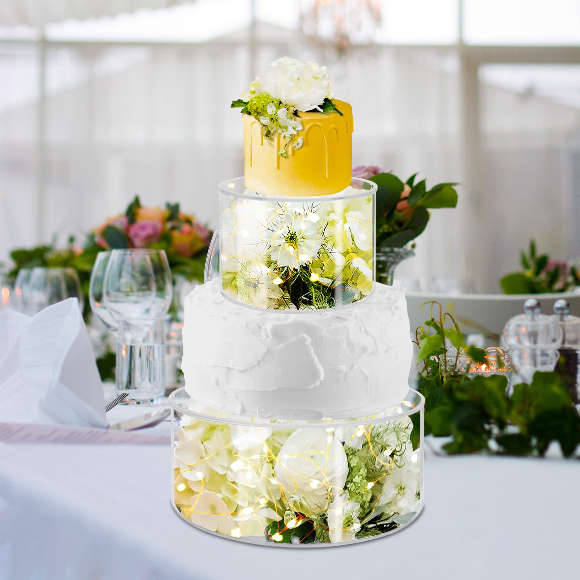 Royxen 2 Pack Clear Acrylic Cake Stand 10 Inch Cake Riser Round Cake Display Stand, 10x4 Inch, 6x4 Inch for Weding, Birthday Party