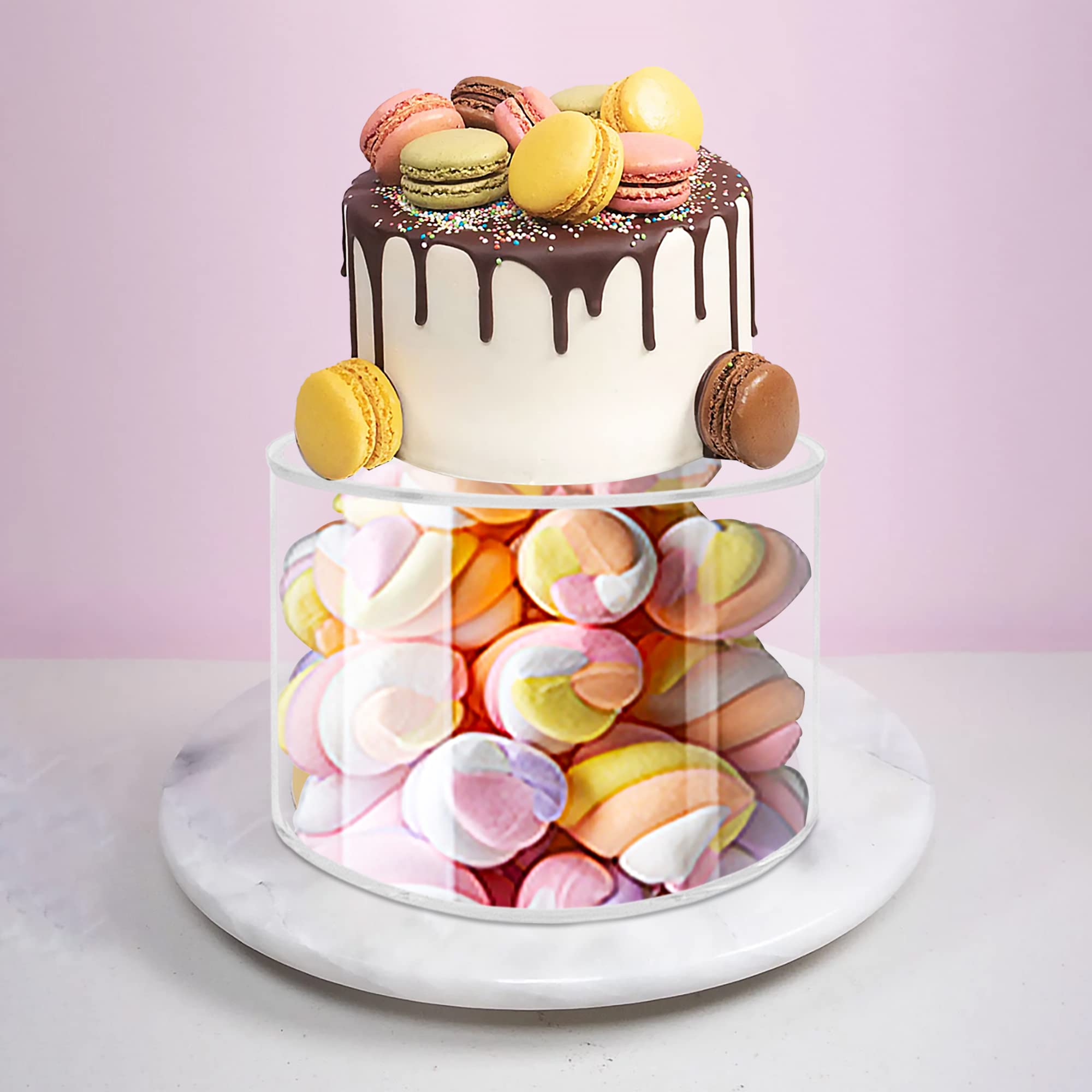 Royxen 2 Pack Clear Acrylic Cake Stand 10 Inch Cake Riser Round Cake Display Stand, 10x4 Inch, 6x4 Inch for Weding, Birthday Party