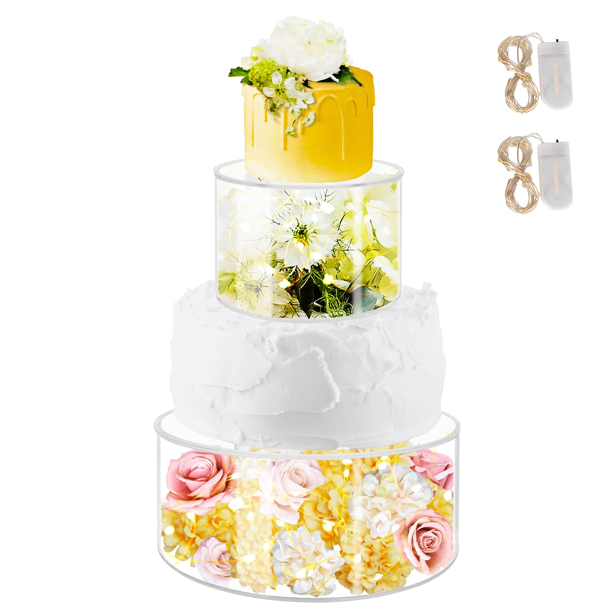 Royxen 2 Pack Clear Acrylic Cake Stand 10 Inch Cake Riser Round Cake Display Stand, 10x4 Inch, 6x4 Inch for Weding, Birthday Party