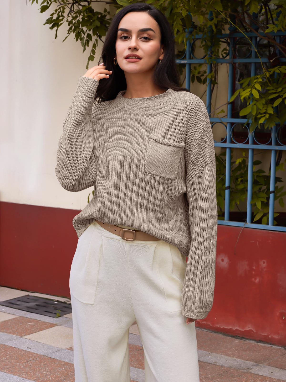 LILLUSORY 4 Piece Outfits For Women Fall Oversized Sweater Top And Pants Set