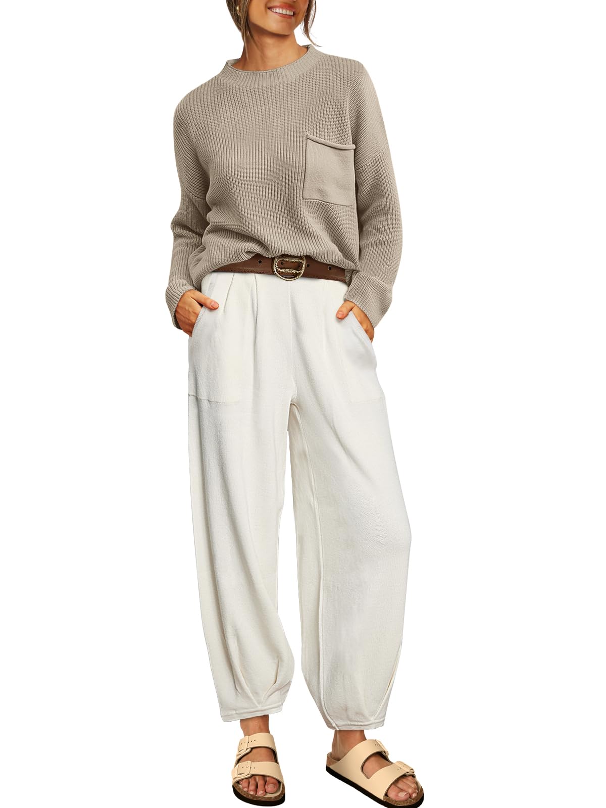 LILLUSORY 4 Piece Outfits For Women Fall Oversized Sweater Top And Pants Set