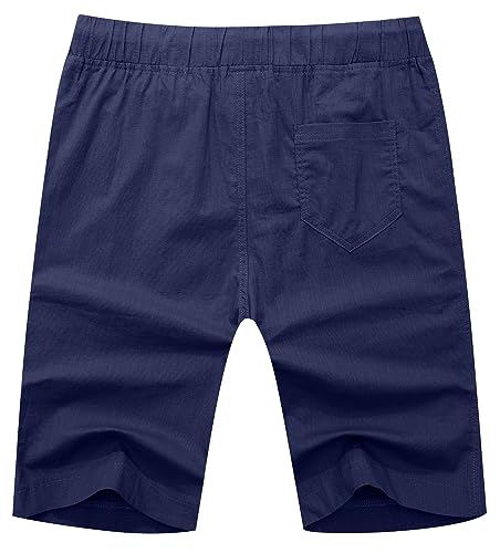 HORSSLE Men's Linen Shorts Casual Elastic Waist Drawstring Summer Beach Shorts Classic Fit Navy Blue