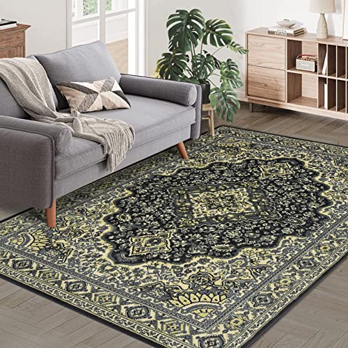 COZYLOOM 8x10 Area Rug Indoor Living Room Bedroom Large Area Rug Medallion Collection Area Rug Non-Shedding Oriental Traditional Area Rug, Grey