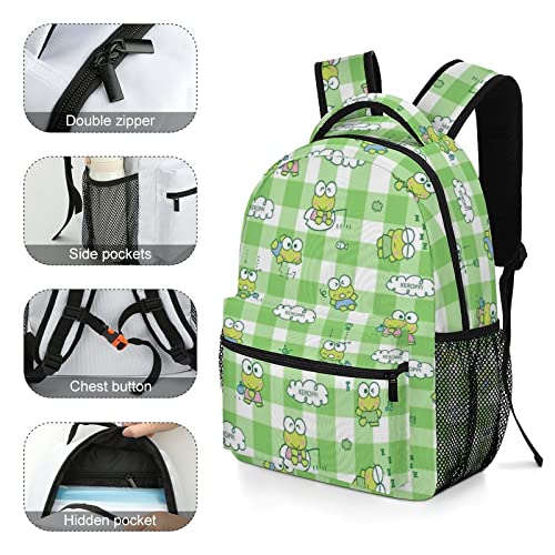 Keroppi Backpack School Bag Withe Side Pokect Large Suitable for Men Women Hiking Camping Picnic Daypacks