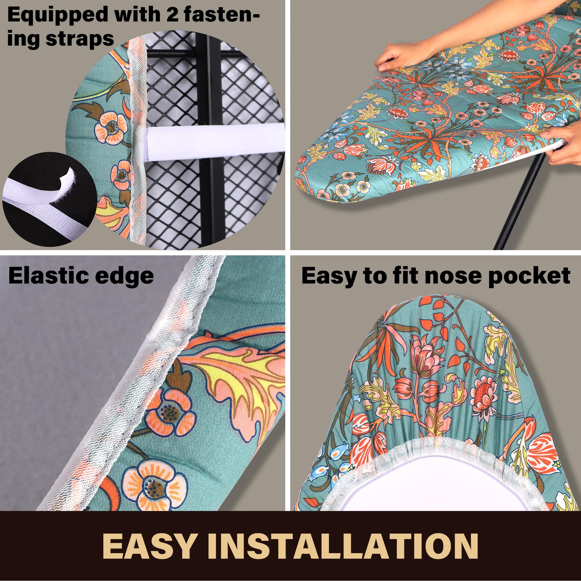 caius Easy Installation 15x54 Ironing Board Cover and Pad - Elastic Edge, Applicable Standard Size Iron Board Cover, Stain Resistant, Setup for Effortless Ironing Experience
