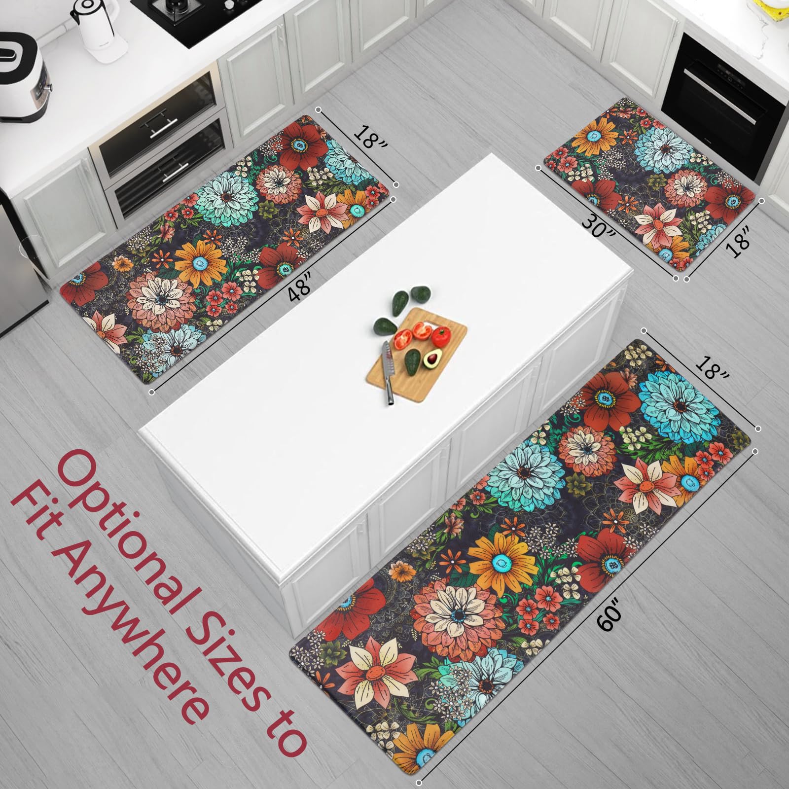 ASPMIZ 3 Pieces Kitchen Mats for Floor, Cushioned Anti-Fatigue Kitchen Rugs Non Slip Memory Foam Kitchen Mats and Rugs Waterproof Kitchen Floor Comfort Mats 18'' x 30'' + 18'' x 48'' + 18'' x 60''