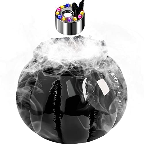 CHENGU Halloween Mist Maker Fogger Led Witch Cauldron Fog Maker Black Plastic Cauldron Colourful Water Fountain Pond Mist Machine Halloween Cauldron Decorations for Halloween Party Gift Decor (4)