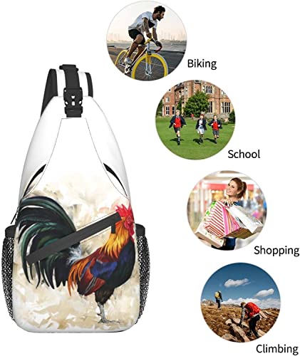 Sling Bag Rustic Rooster Chicken Watercolor Hiking Daypack Crossbody Shoulder Backpack Travel Chest Pack for Men Women