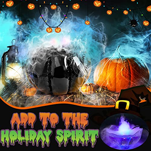 CHENGU Halloween Mist Maker Fogger Led Witch Cauldron Fog Maker Black Plastic Cauldron Colourful Water Fountain Pond Mist Machine Halloween Cauldron Decorations for Halloween Party Gift Decor (4)