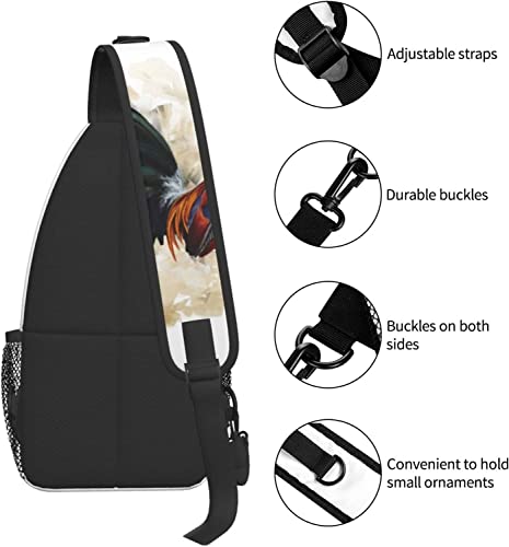 Sling Bag Rustic Rooster Chicken Watercolor Hiking Daypack Crossbody Shoulder Backpack Travel Chest Pack for Men Women