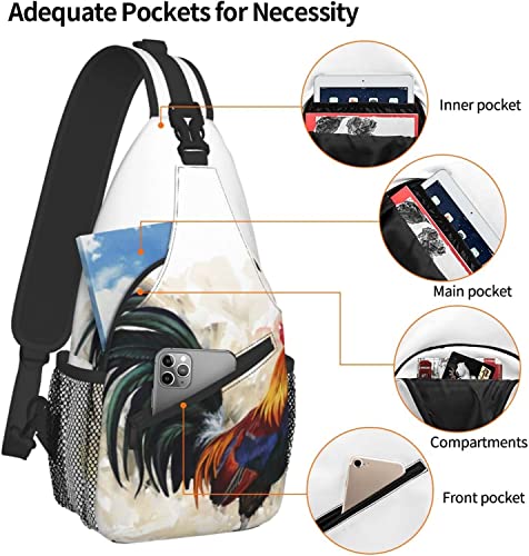 Sling Bag Rustic Rooster Chicken Watercolor Hiking Daypack Crossbody Shoulder Backpack Travel Chest Pack for Men Women