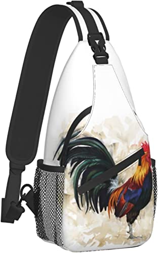 Sling Bag Rustic Rooster Chicken Watercolor Hiking Daypack Crossbody Shoulder Backpack Travel Chest Pack for Men Women
