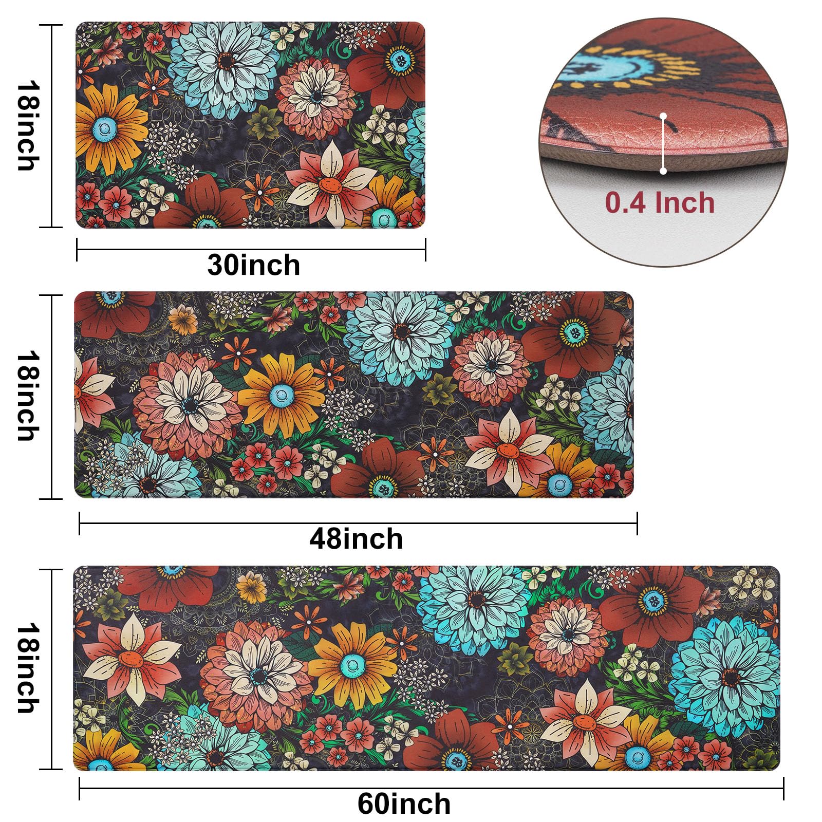 ASPMIZ 3 Pieces Kitchen Mats for Floor, Cushioned Anti-Fatigue Kitchen Rugs Non Slip Memory Foam Kitchen Mats and Rugs Waterproof Kitchen Floor Comfort Mats 18'' x 30'' + 18'' x 48'' + 18'' x 60''