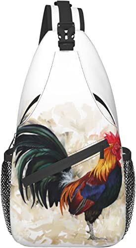 Sling Bag Rustic Rooster Chicken Watercolor Hiking Daypack Crossbody Shoulder Backpack Travel Chest Pack for Men Women