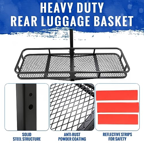 HECASA 60 X 21 X 6 Inch Folding Hitch Mount Cargo Carrier Rack Rear Luggage Basket w/ 2" Receiver for Car SUV Trailer Truck Van Steel