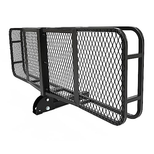 HECASA 60 X 21 X 6 Inch Folding Hitch Mount Cargo Carrier Rack Rear Luggage Basket w/ 2" Receiver for Car SUV Trailer Truck Van Steel
