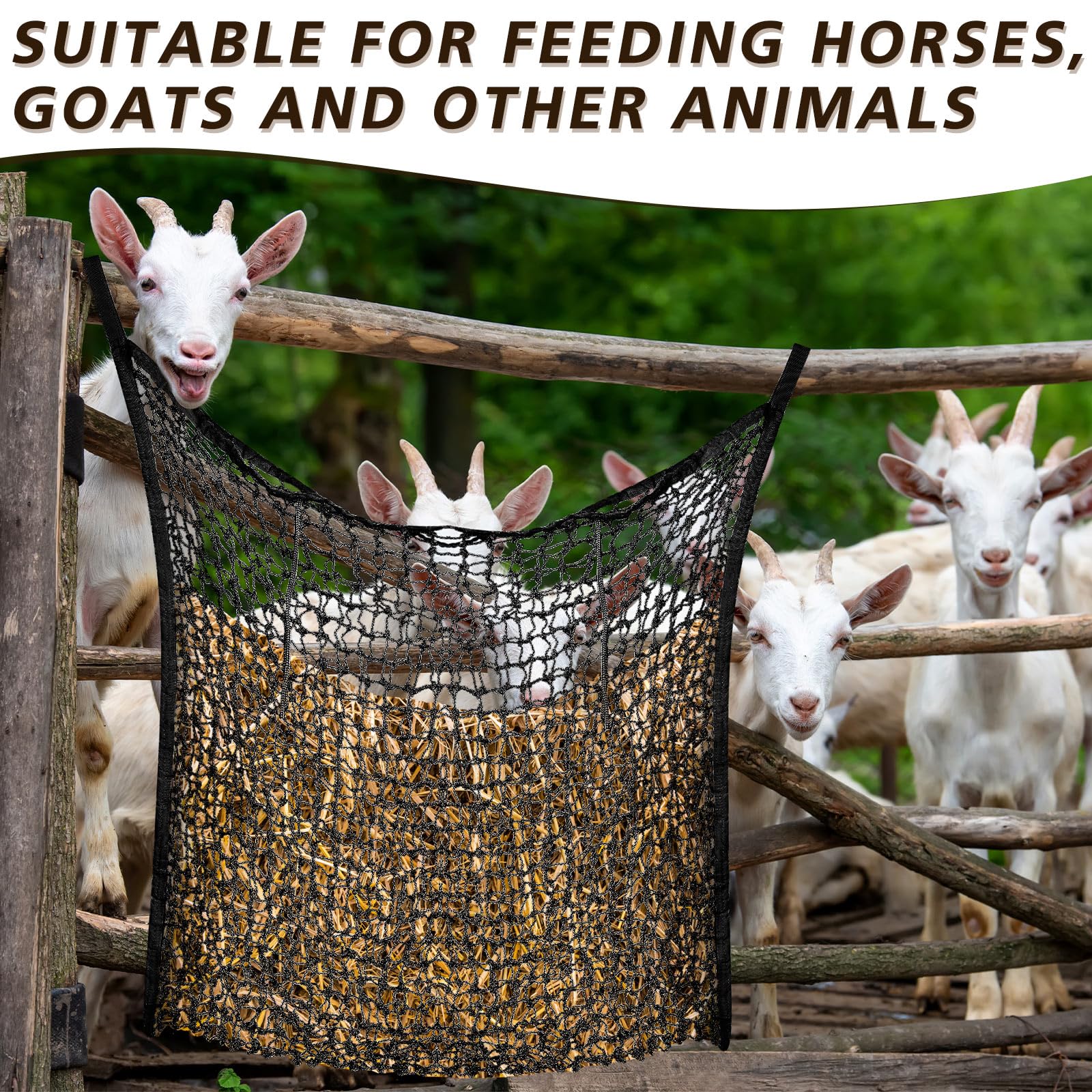 Fabbay 2 Pcs Slow Feed Hay Net Hay Feeder Bags for Horses Goat Stall Trailer Horse Feeding Supplies(63 x 40 Inch,Black)