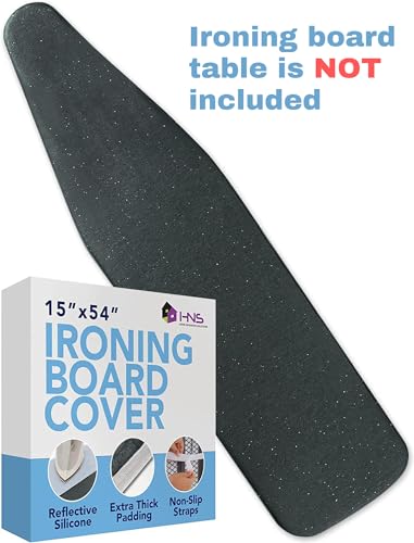 HOLDN’ STORAGE Ironing Board Cover and Pad - Iron Board Cover with Padding 15" x 54" - Iron Board Cover Large Fits All Standard Sizes - Heat Reflective Iron Pad for Table Top. Charchoal.