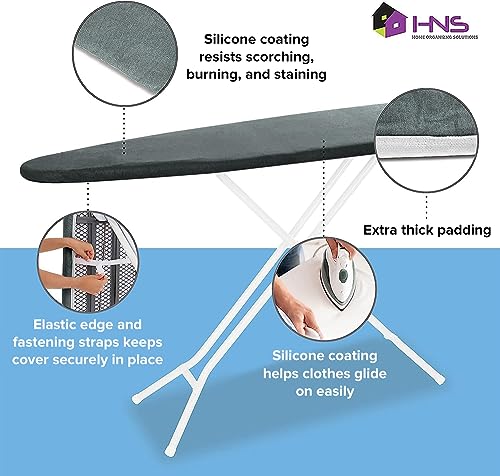 HOLDN’ STORAGE Ironing Board Cover and Pad - Iron Board Cover with Padding 15" x 54" - Iron Board Cover Large Fits All Standard Sizes - Heat Reflective Iron Pad for Table Top. Charchoal.