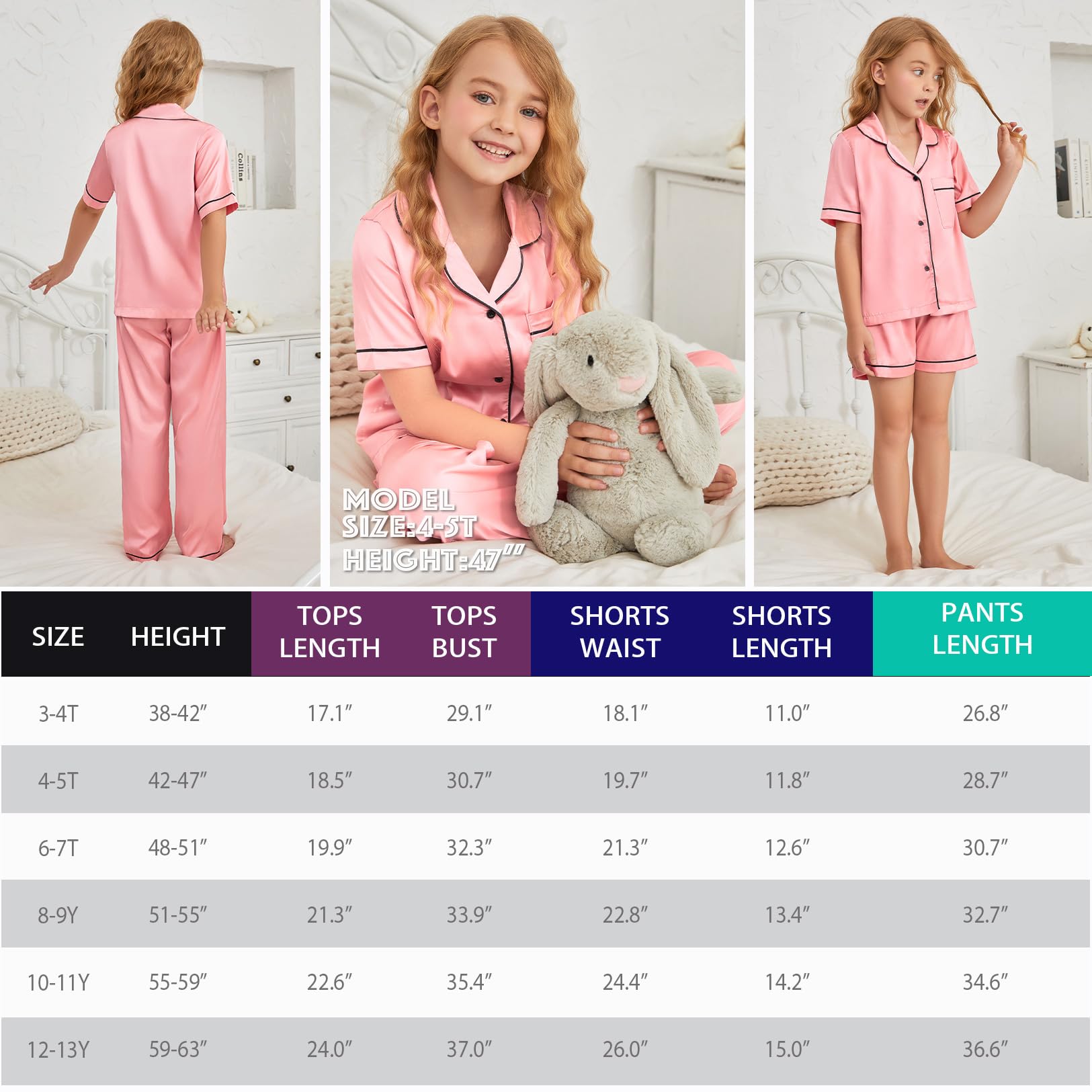 Jxstar Button Up Satin Pajamas for Girls Boys Silk Pjs Sets Kids Champagne Short Sleeve Sleepwear,4t 5t