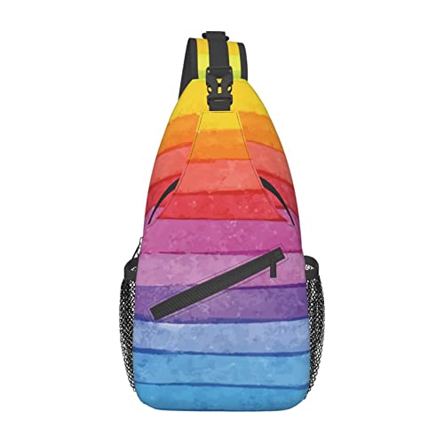 ZIMBRO Colorful Rainbow Stripe Men's sling bag casual chest cross-body bag sling backpack with USB charging port sling backpack