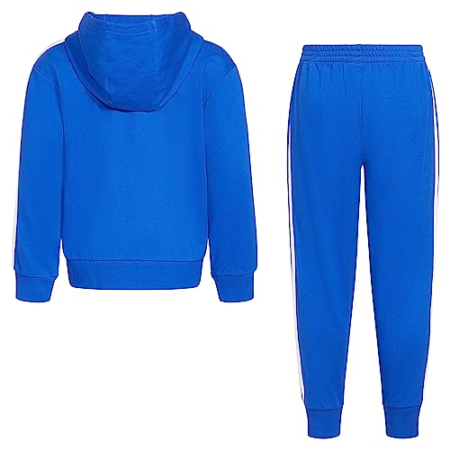 adidas Boys Zip Front French Terry Hooded Jacket and Joggers Set, Team Royal Blue (New), 7