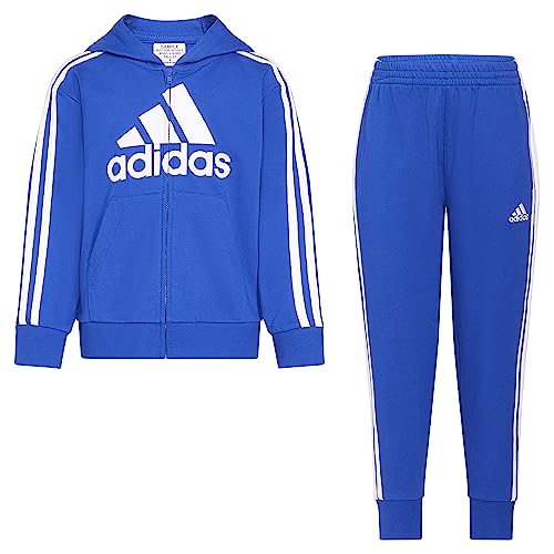 adidas Boys Zip Front French Terry Hooded Jacket and Joggers Set, Team Royal Blue (New), 7