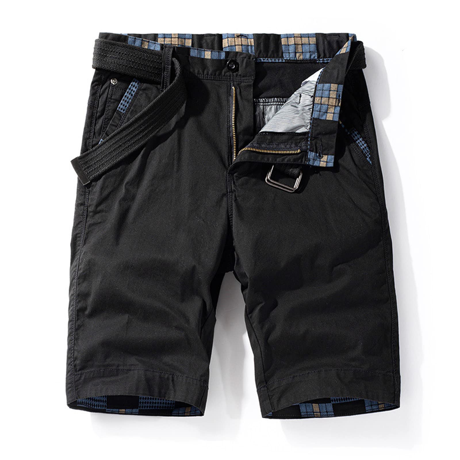 Cotton Shorts Men 5 Inch Black Linen Shorts Regular and Big & Tall Buckle Zipper Summer Cargo Shorts Loose Office Work Shorts 6" Inseam Linen Drawstring Shorts Men 7 Inch Black 2X