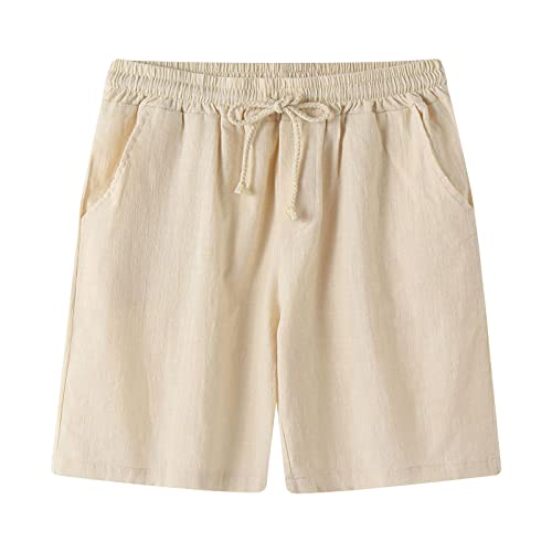 Men's 7 Inch Inseam Linen Shorts Classic-Fit Drawstring Elastic Waist Pleat Front With Pocket Outdoor Sport Gym 5 Inch Inseam With Liner Khaki 2X