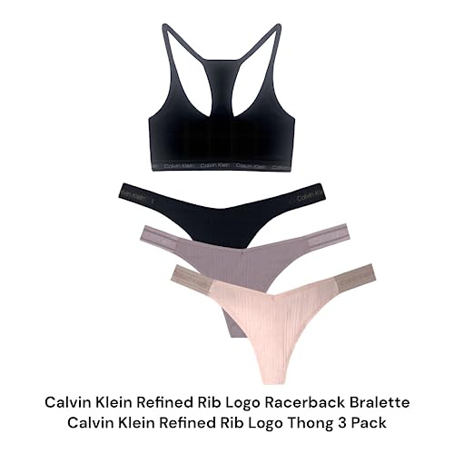 Calvin Klein Refined Rib Logo Thong 3 Pack (as1, alpha, m, regular, regular, Black(qp2943-680) P_p)