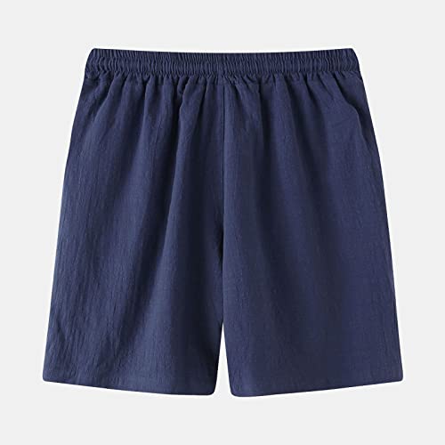 Linen Shorts Men's Classic-Fit Drawstring Elastic Waist Pleat Front Shorts with Pocket, 5/7 Inch Inseam, Navy XL