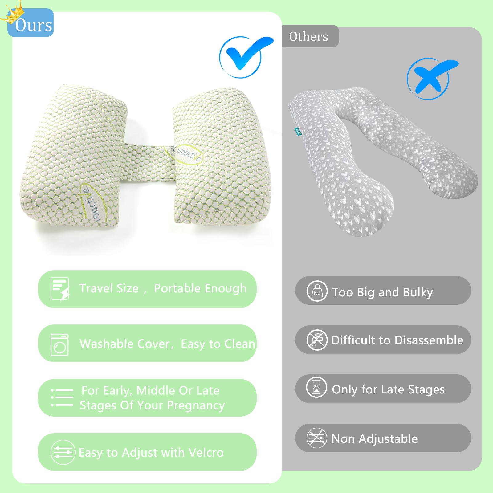 misszhi Pregnancy Pillows, Maternity Pillow with Detachable and Adjustable Pillow Cover - Support for Back, Legs, Belly, HIPS for Pregnant Women, Probiotic Green……