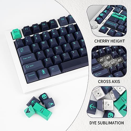 GEKUCAP Custom Keycaps, 129 Keys Dark Blue Keycaps, Dye Sublimation PBT Key Caps, Cherry Profile Keycaps Hammerhead Shark English Set for Cherry MX Gateron Kailh Switches Mechanical Keyboards