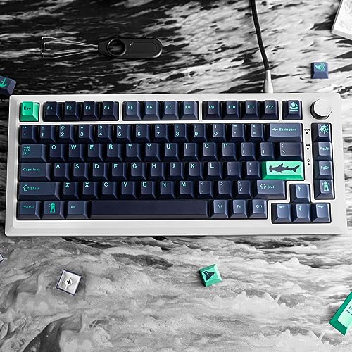 GEKUCAP Custom Keycaps, 129 Keys Dark Blue Keycaps, Dye Sublimation PBT Key Caps, Cherry Profile Keycaps Hammerhead Shark English Set for Cherry MX Gateron Kailh Switches Mechanical Keyboards