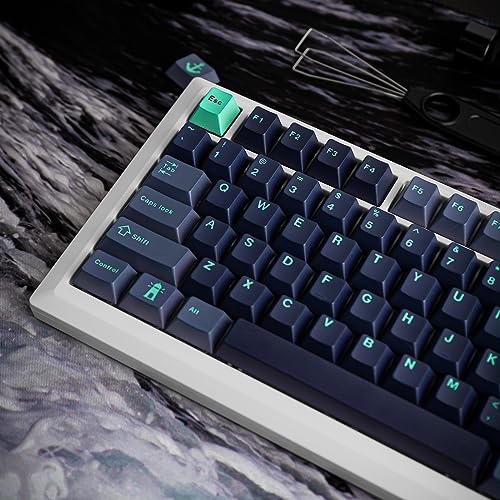 GEKUCAP Custom Keycaps, 129 Keys Dark Blue Keycaps, Dye Sublimation PBT Key Caps, Cherry Profile Keycaps Hammerhead Shark English Set for Cherry MX Gateron Kailh Switches Mechanical Keyboards