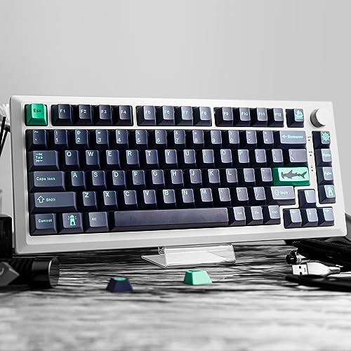 GEKUCAP Custom Keycaps, 129 Keys Dark Blue Keycaps, Dye Sublimation PBT Key Caps, Cherry Profile Keycaps Hammerhead Shark English Set for Cherry MX Gateron Kailh Switches Mechanical Keyboards